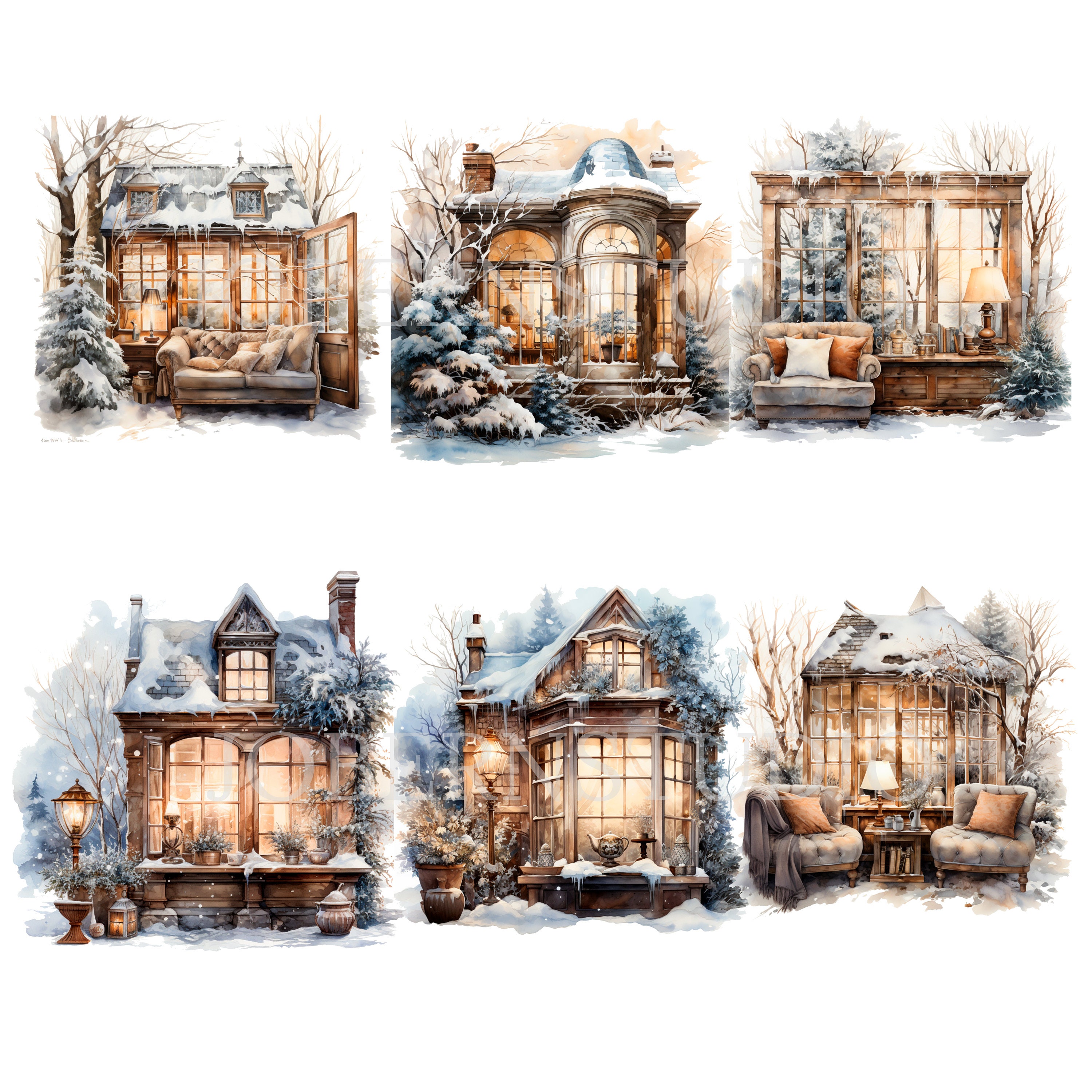 Winter Cottage Clipart Png,bundle 15 High Quality Jpg,digital Download ...