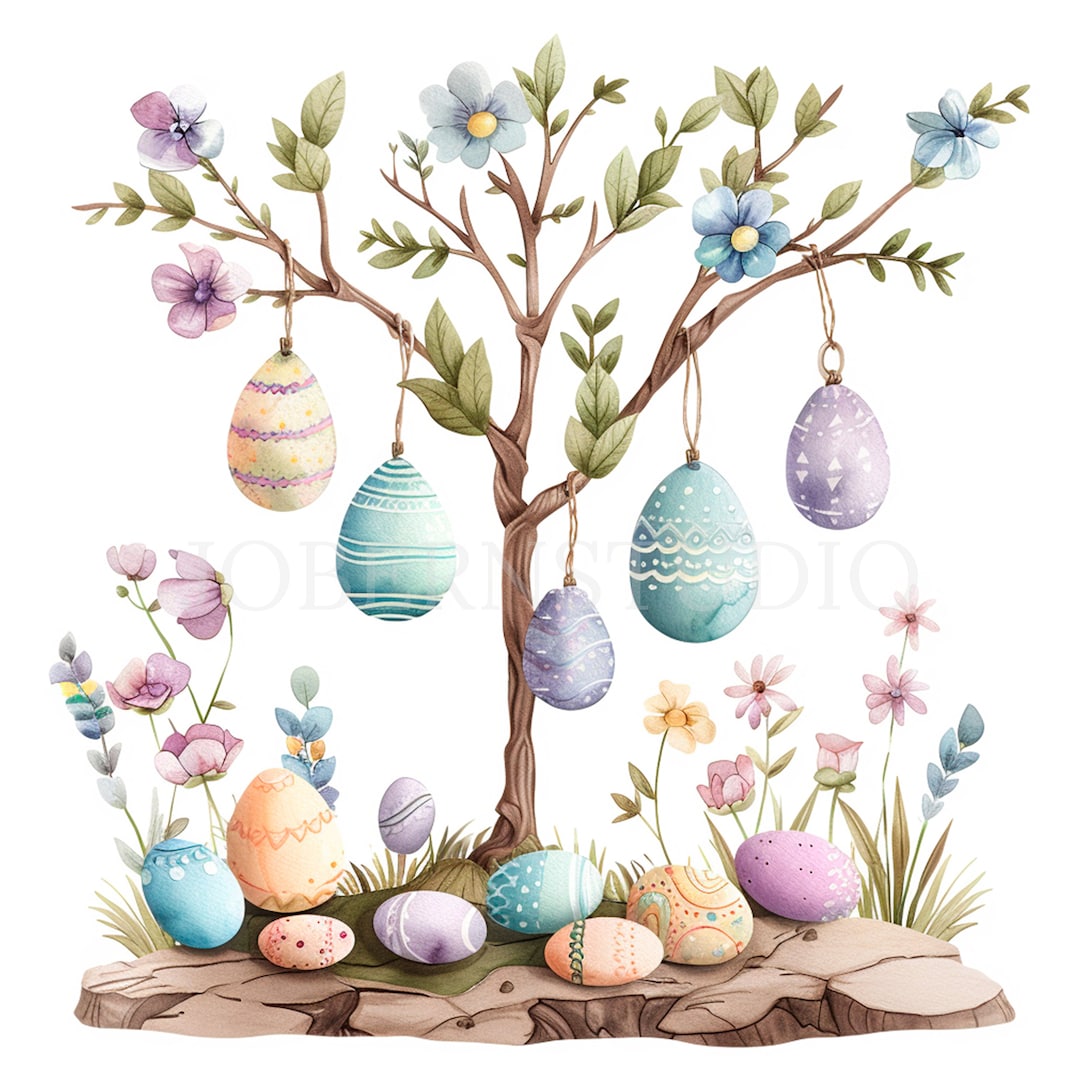 Easter Tree Clipart PNG Bundle 13 High Quality,watercolor Easter Egg ...