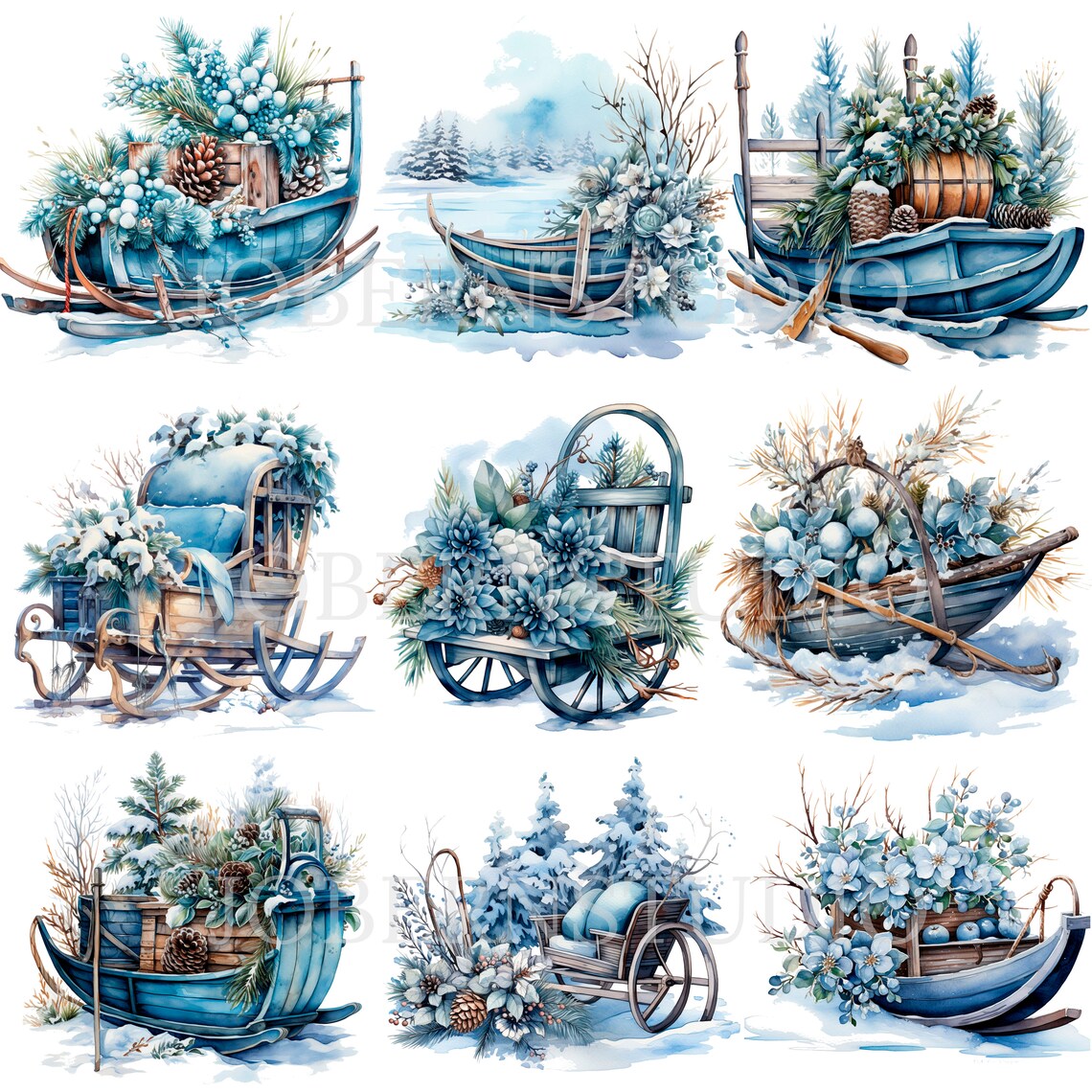 Christmas Sled Clipart Pngbundle 15 High Quality Jpgdigital - Etsy