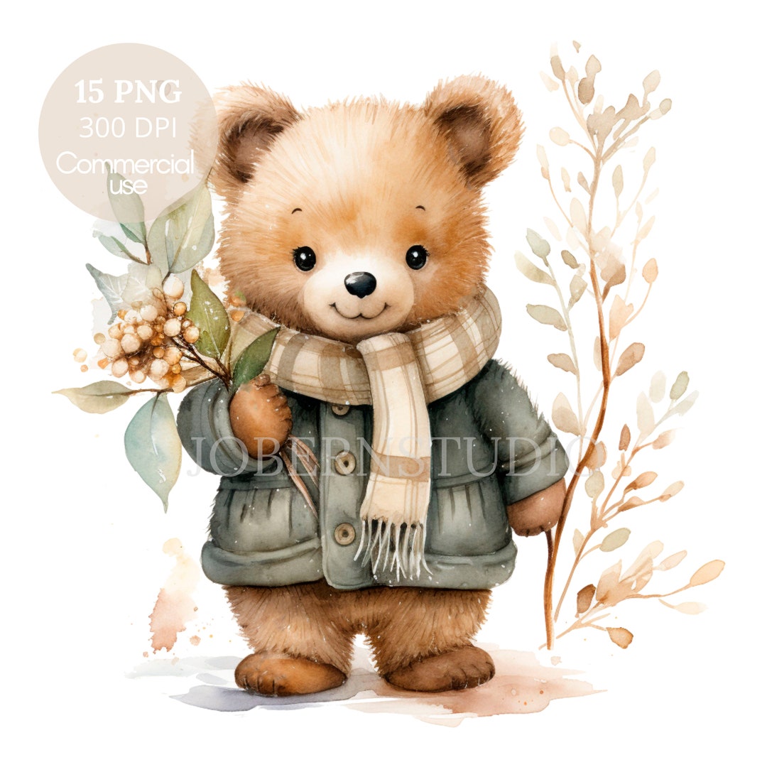 Winter Teddy Bear Clipart,bundle 15 High Quality Png,watercolor Clip ...