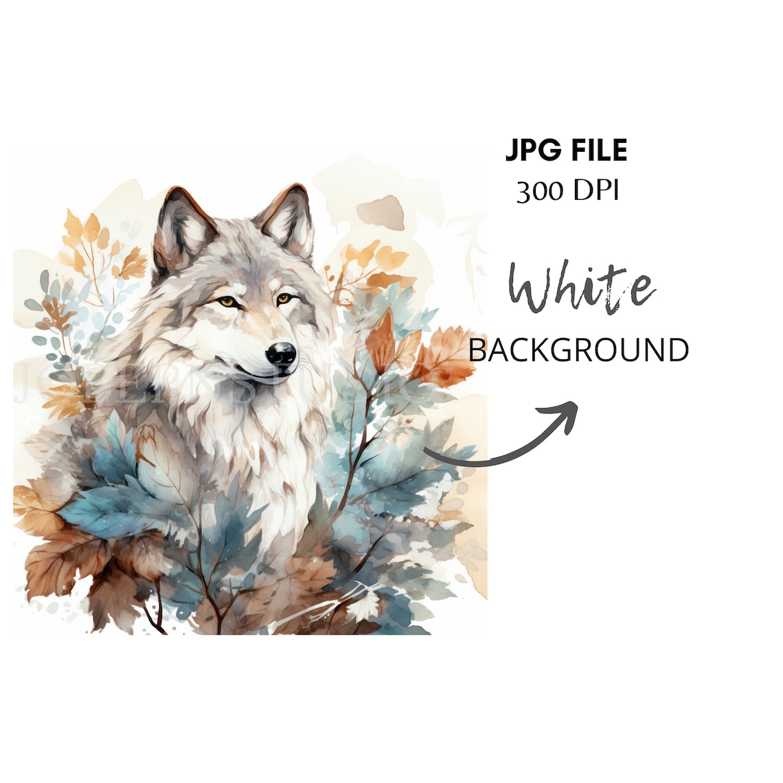 Wolf Fall Clipart Png,bundle 15 High Quality Jpg,watercolor Digital ...