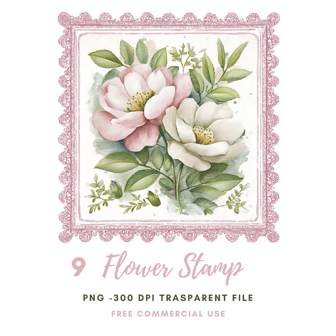 Flower Stamp,stamp Floral Clipart Bundle 9 High Quality Png,watercolor ...