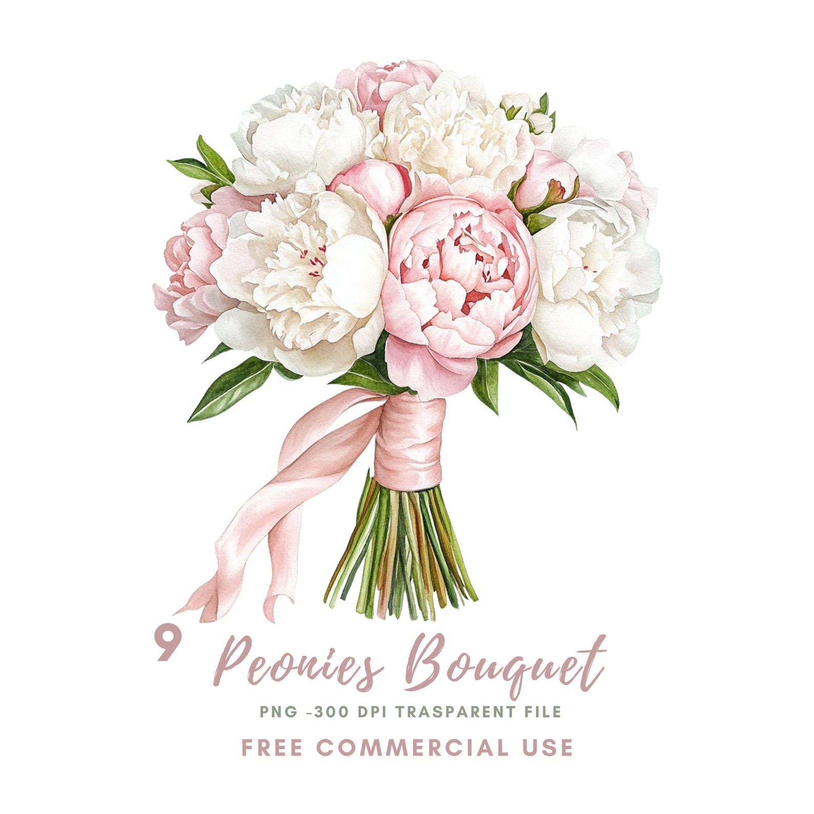 Peonies Bouquet Clipart Bundle 9 High Quality Png,watercolor Pink ...