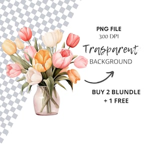 Tulips Flower Vase Clipart Bundle 12 High Quality PNG, Watercolor ...