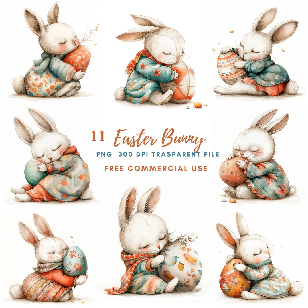 Easter Bunny Clipart PNG Bundle 11 High Quality, Pastel Easter ...