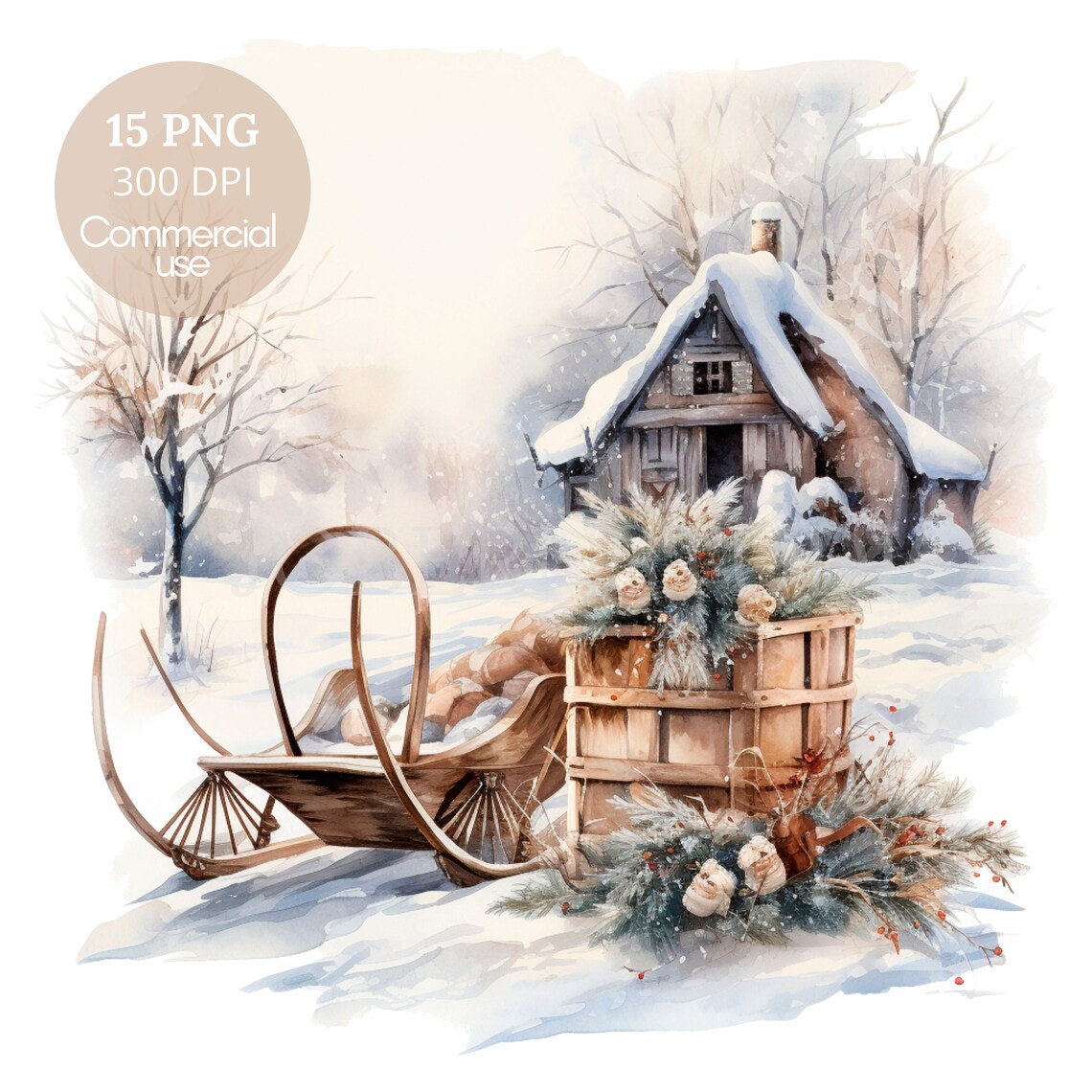 Winter Sled Clipart Png,bundle 15 High Quality Jpg,digital Download ...