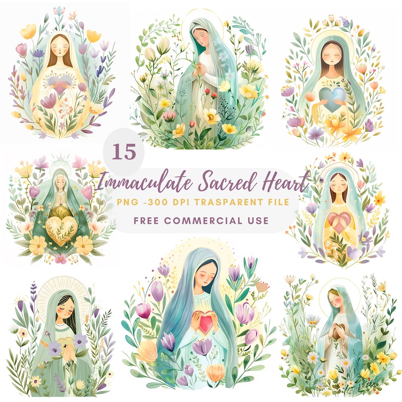 Immaculate Heart of Mary Clipart - Etsy