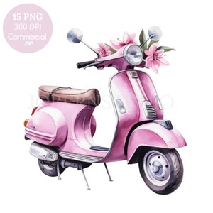Pink Vespa Clipart Bundle 15 High Quality Png,vespa Motorbike ...