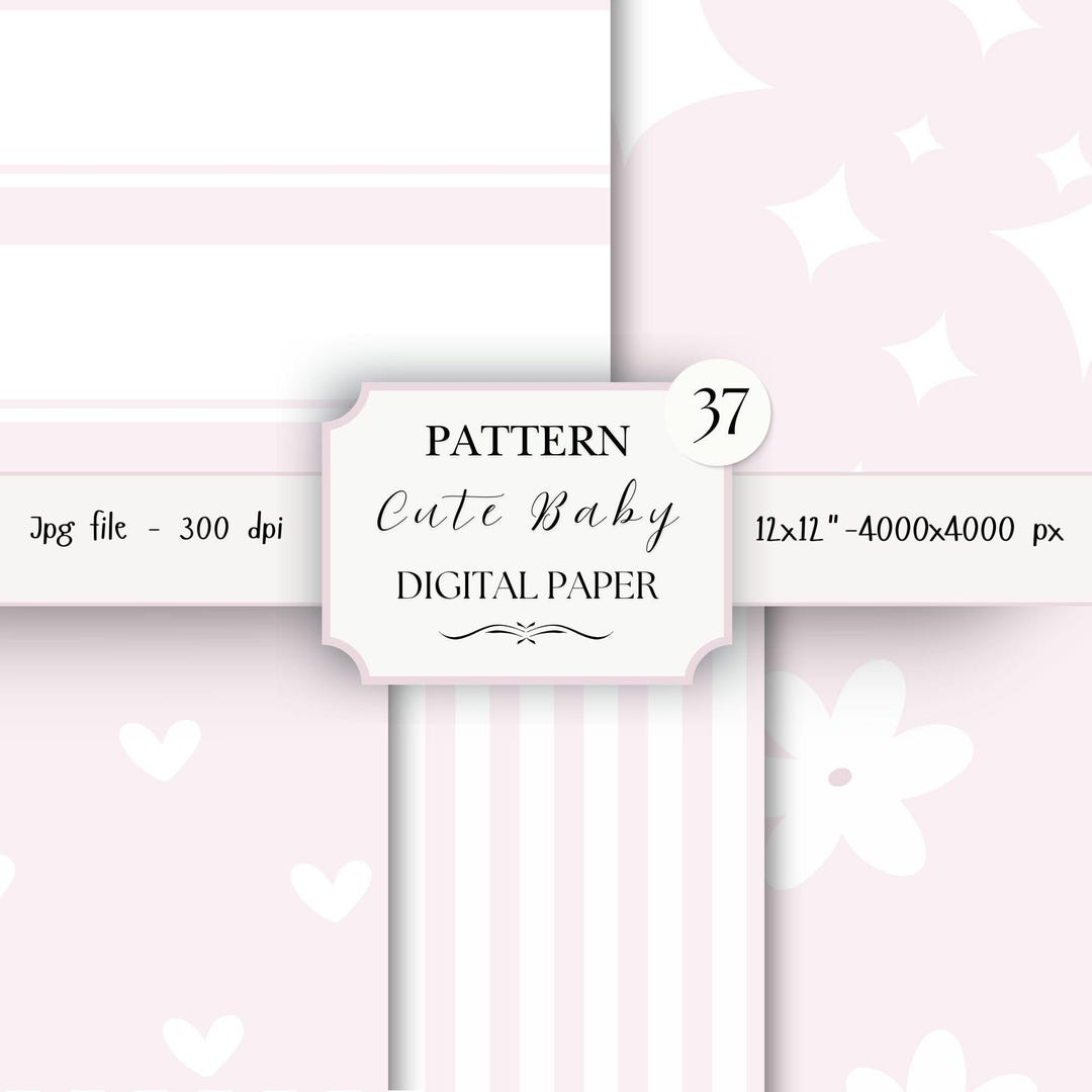 Pink Cute Baby Digital Paper Pack- 37 Nursery Scrapbook Junk Journal ...