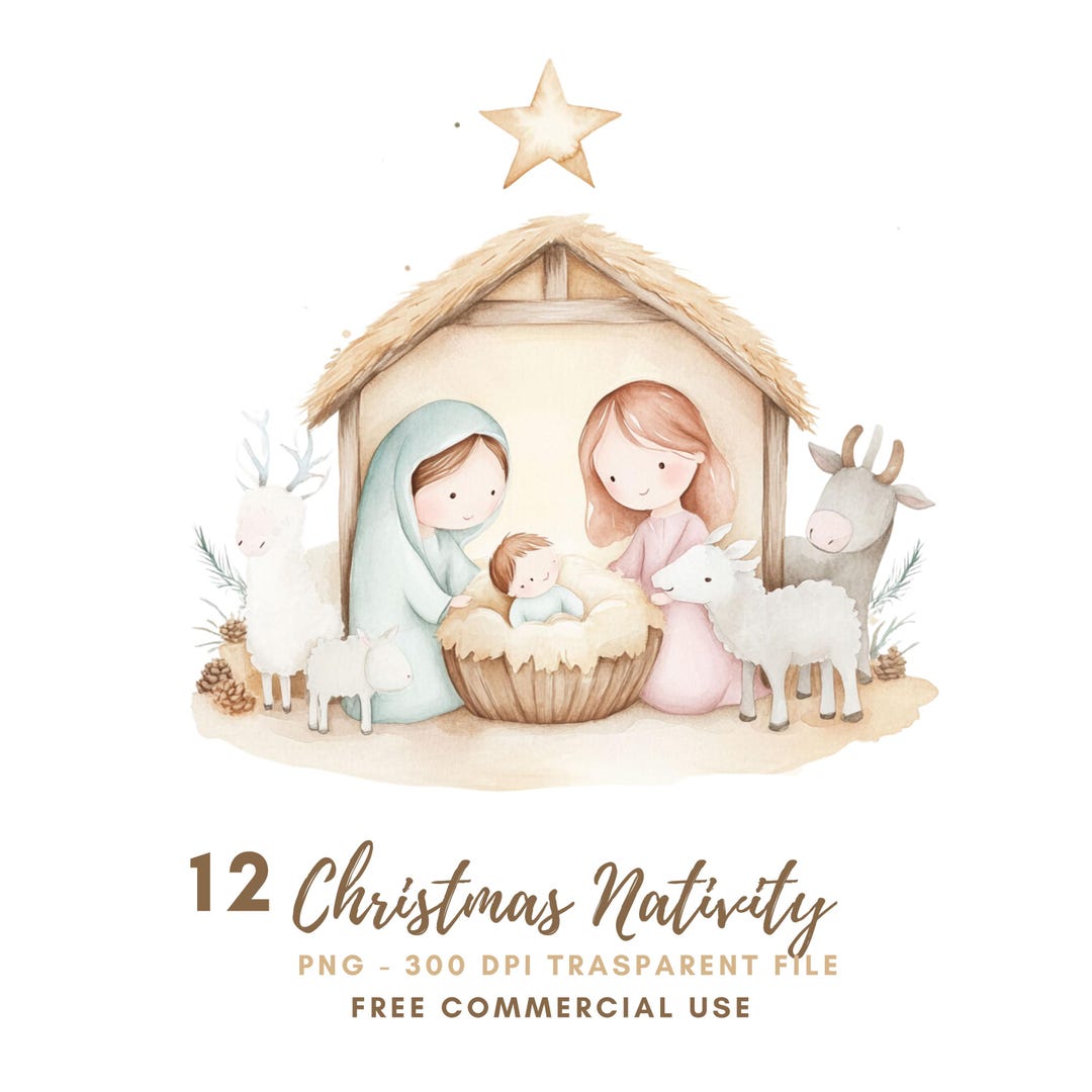 Nativity Clipart Bundle 12 High Quality Png,watercolor Nativity Sacred ...