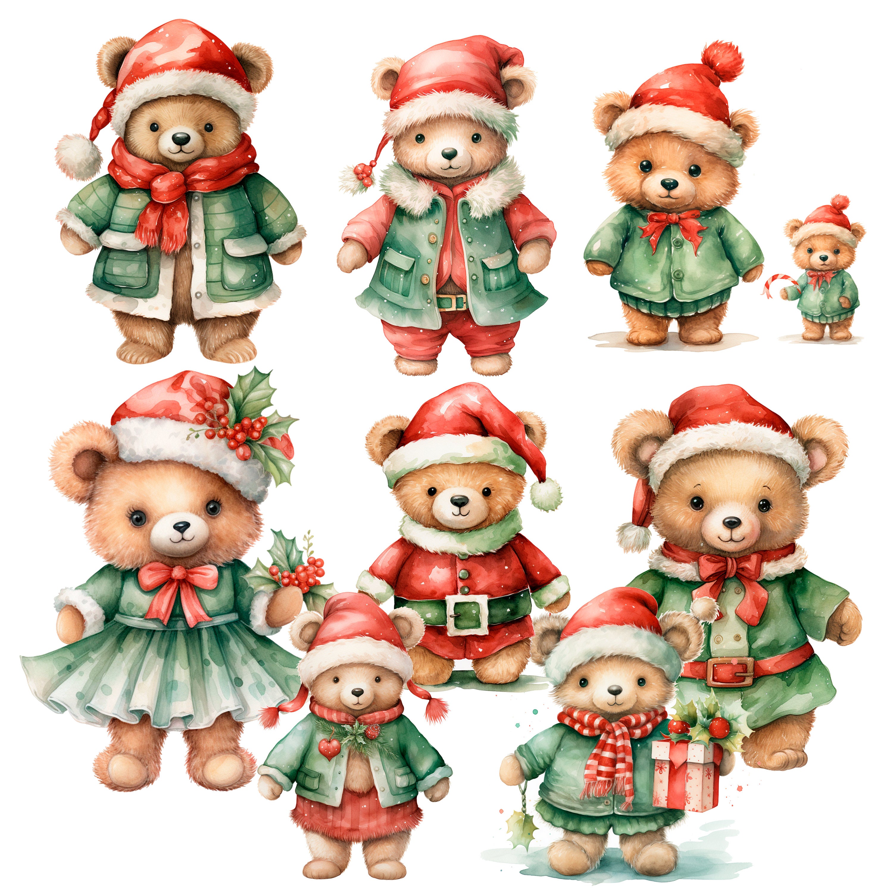 Christmas Teddy Bear Clipart,bundle 15 High Quality Png,watercolor ...
