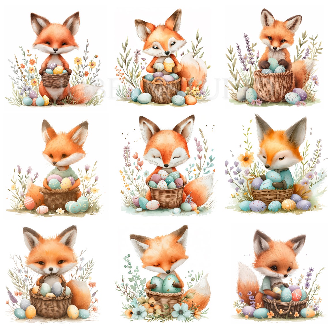 Easter Fox Clipart PNG Bundle 13 High Quality JPG, Easter Egg ...