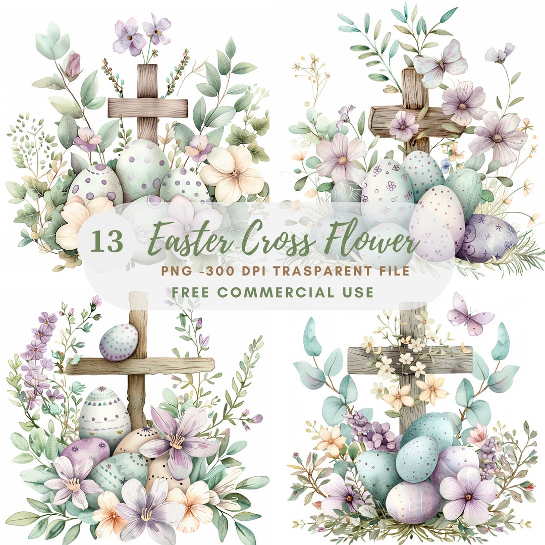 Easter Cross Clipart PNG Bundle 13 High Quality,easter Flower Egg ...