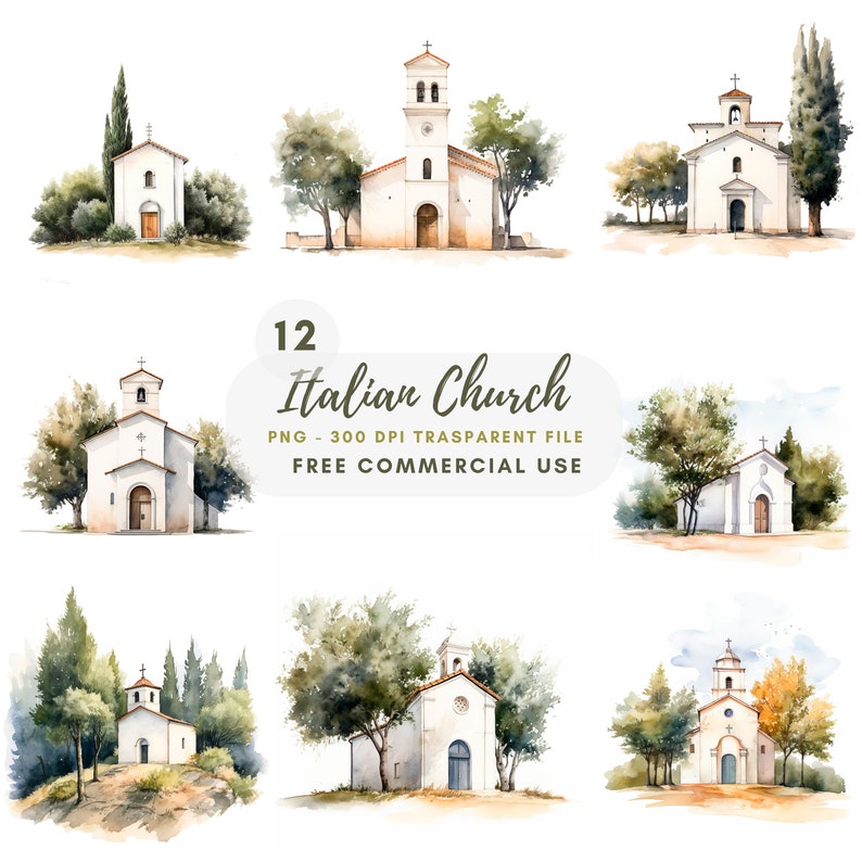Italian Church Clipart Png,bundle 12 High Quality,watercolor Church ...
