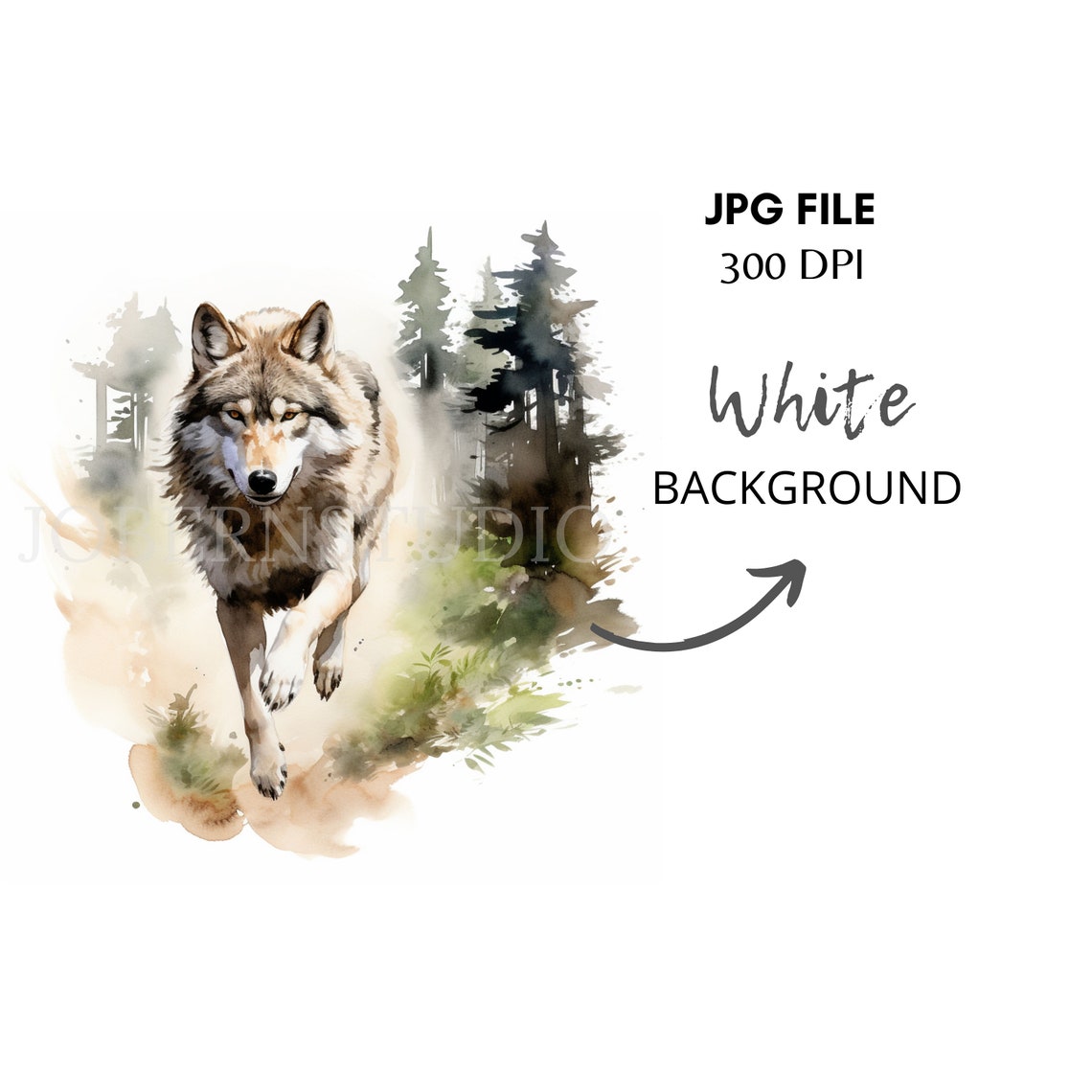 Wolf Forest Clipart Png,bundle 15 High Quality Jpg,watercolor Digital ...