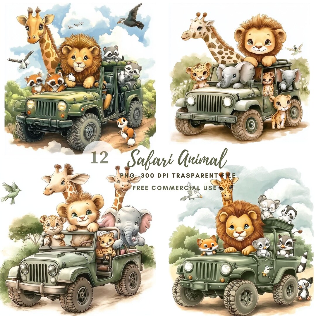 Safari Animal Clipart Bundle 12 High Quality PNG, Watercolor Safari ...