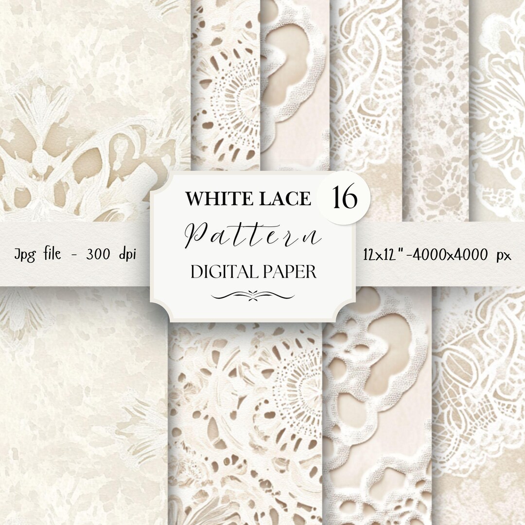 White Lace Digital Paper Pack-16 Vintage Scrapbook Junk Journal Papers ...