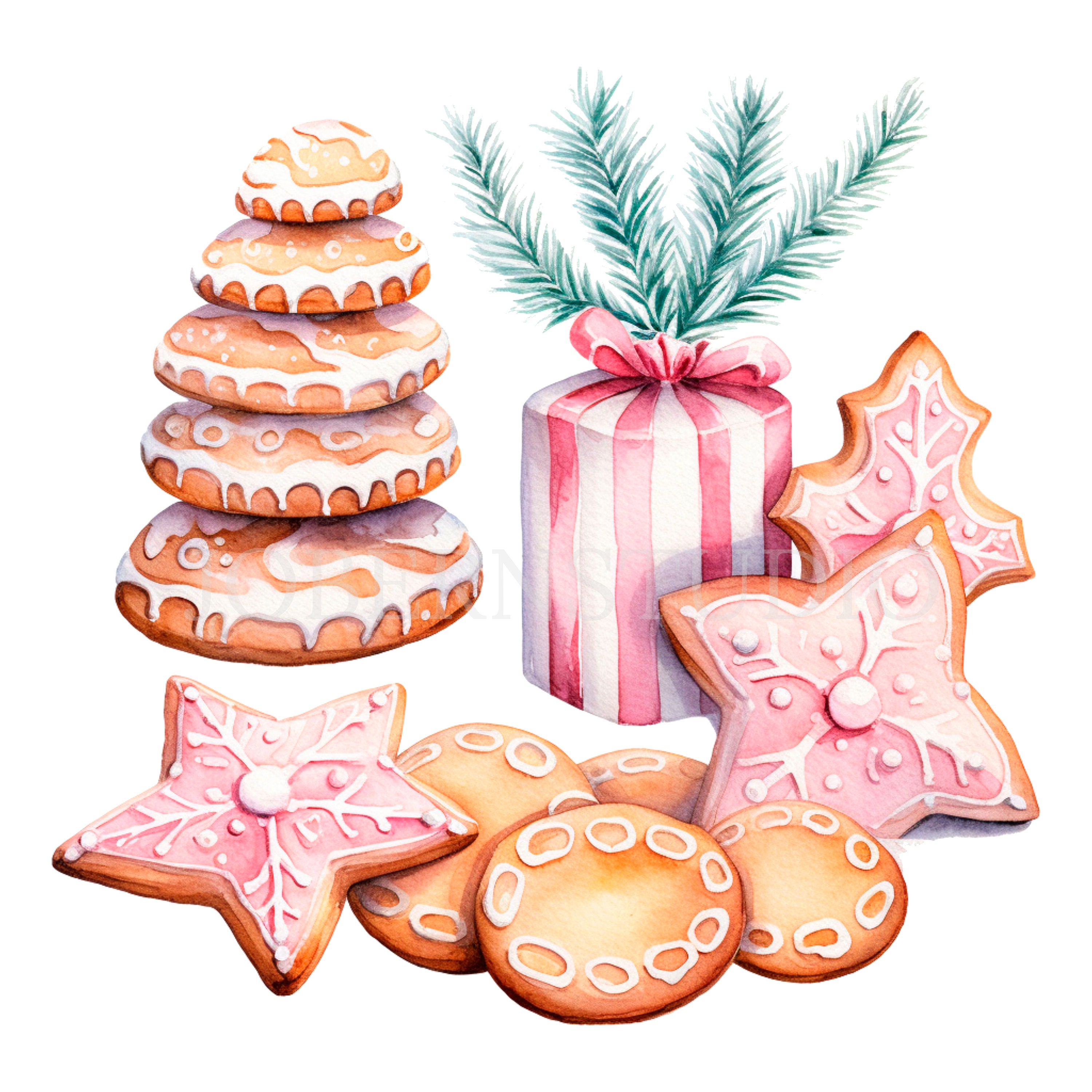 Christmas Cookies Clipart Bundle 15 High Quality Png,watercolor Clip ...