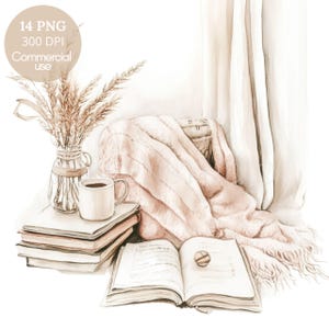Reading Nook Book Clipart, Bundle 14 High Quality Png,watercolor Boho ...