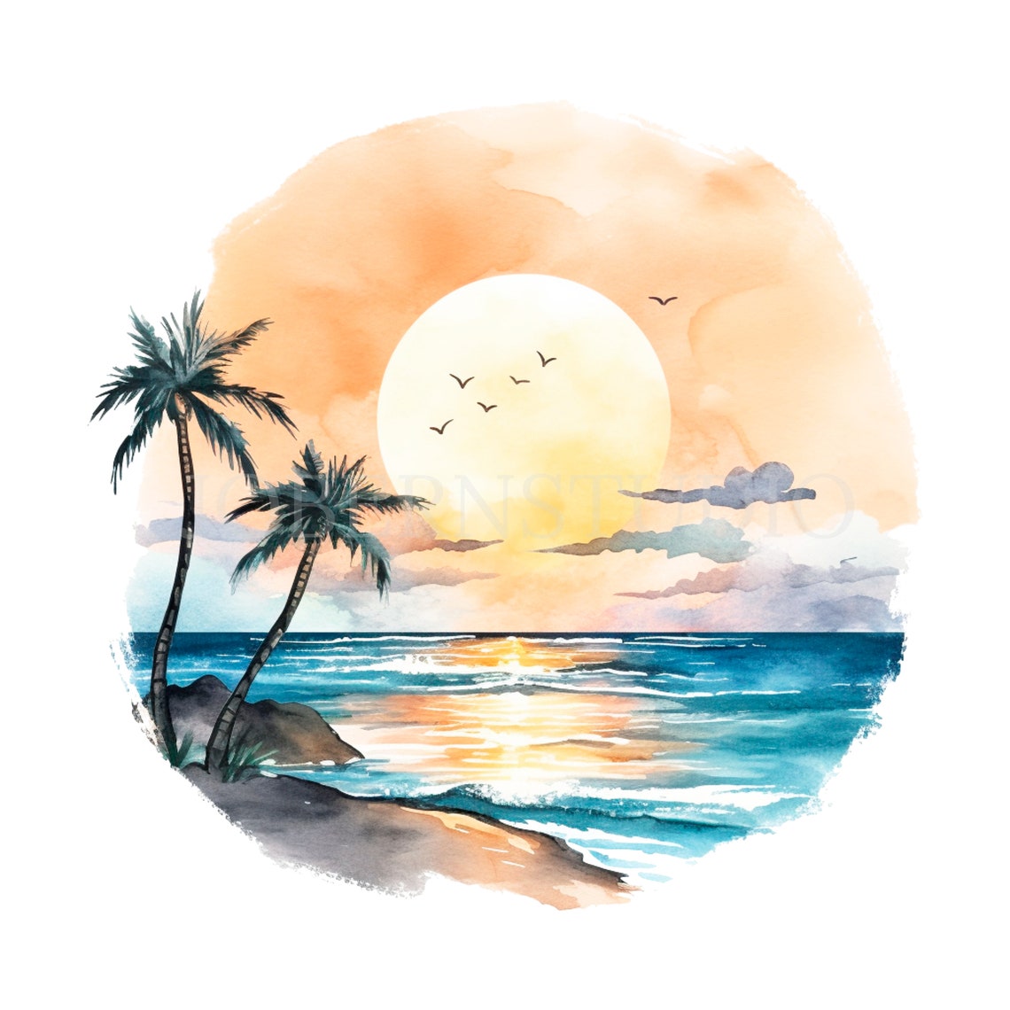 Beach Sunset Clipart Png,bundle 25 High Quality Jpg,watercolor ...