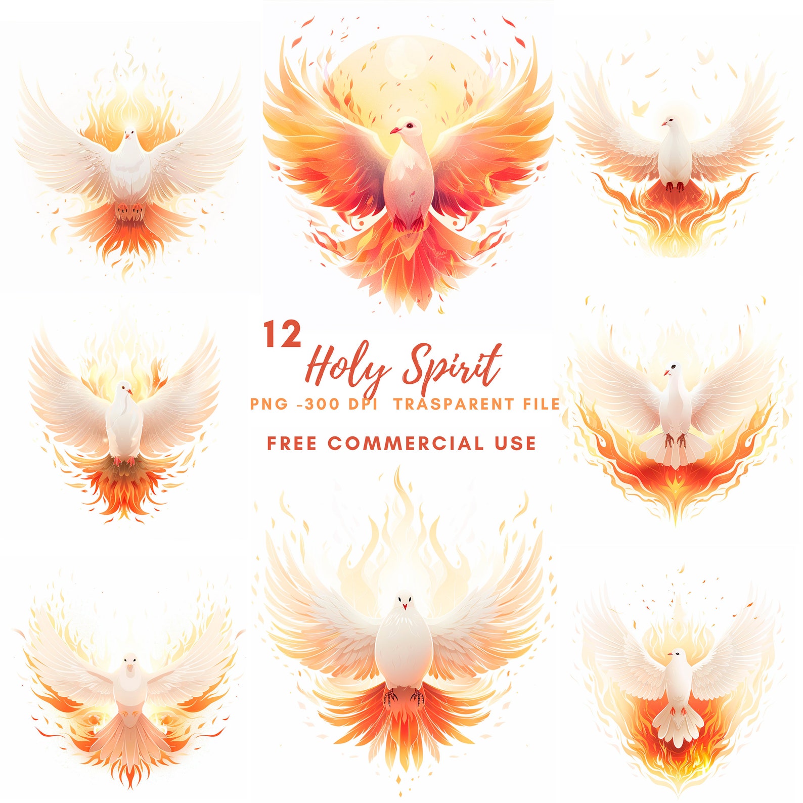 Holy Spirit Clipart Bundle 12 High Quality Png,watercolor Dove of ...