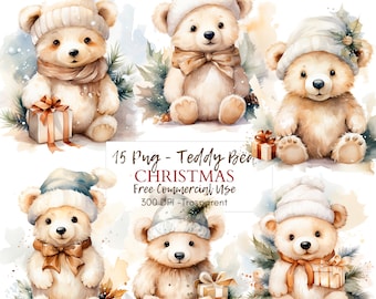 Cute Teddy Bear in Christmas Clipart 1 High Quality JPG Digital ...