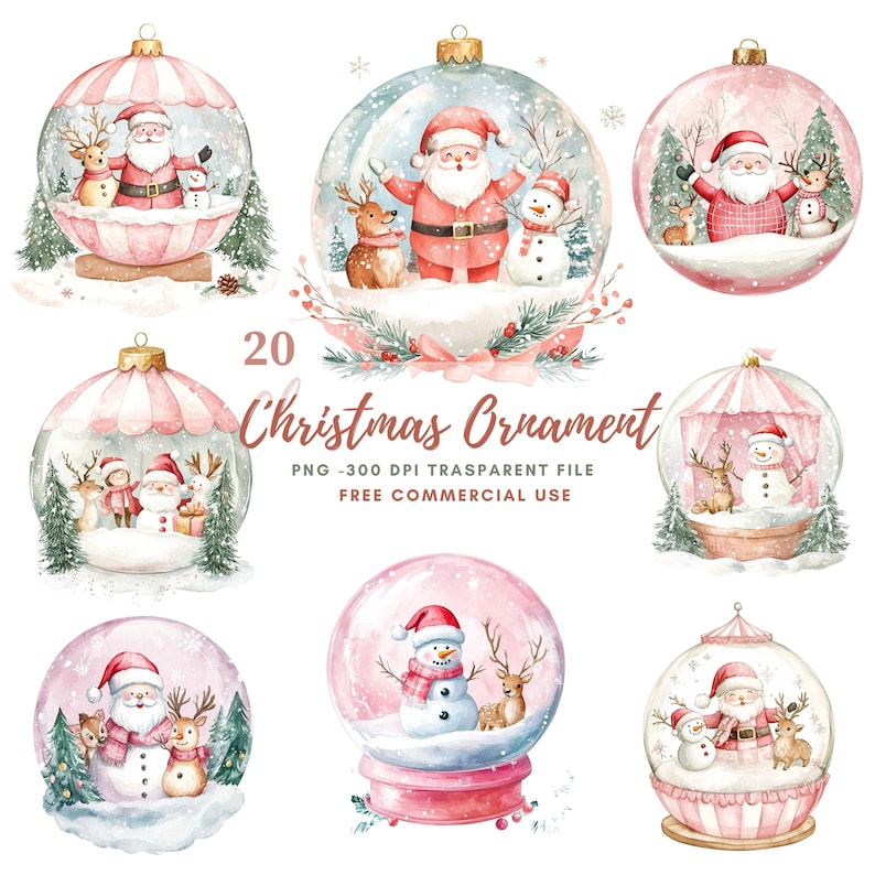 Christmas Pink Ornament Clipart PNG Bundle 20 | Watercolor Christmas ...