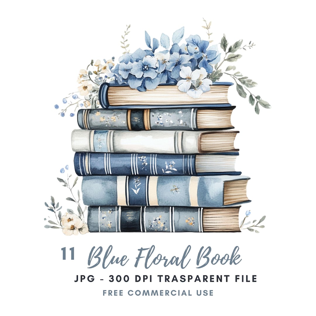 Floral Book Clipart Bundle 11 High Quality Png,watercolor Blue Books ...