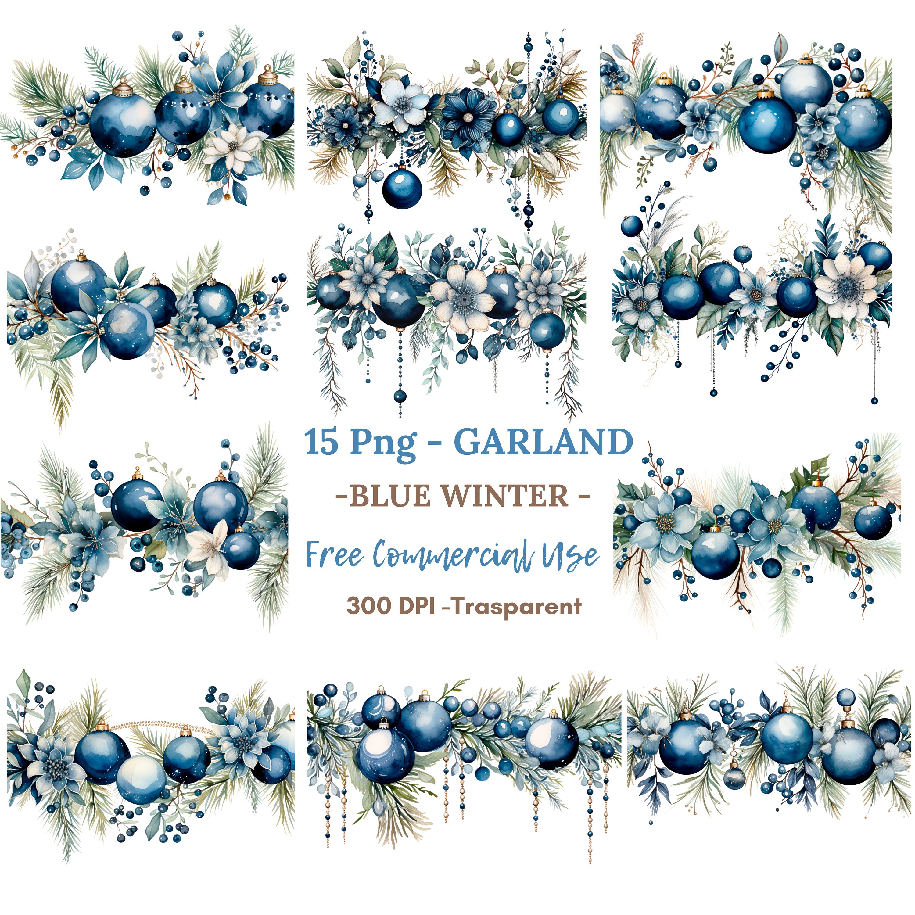 Christmas Garland Clipart Png,bundle 15 High Quality Jpg,digital ...
