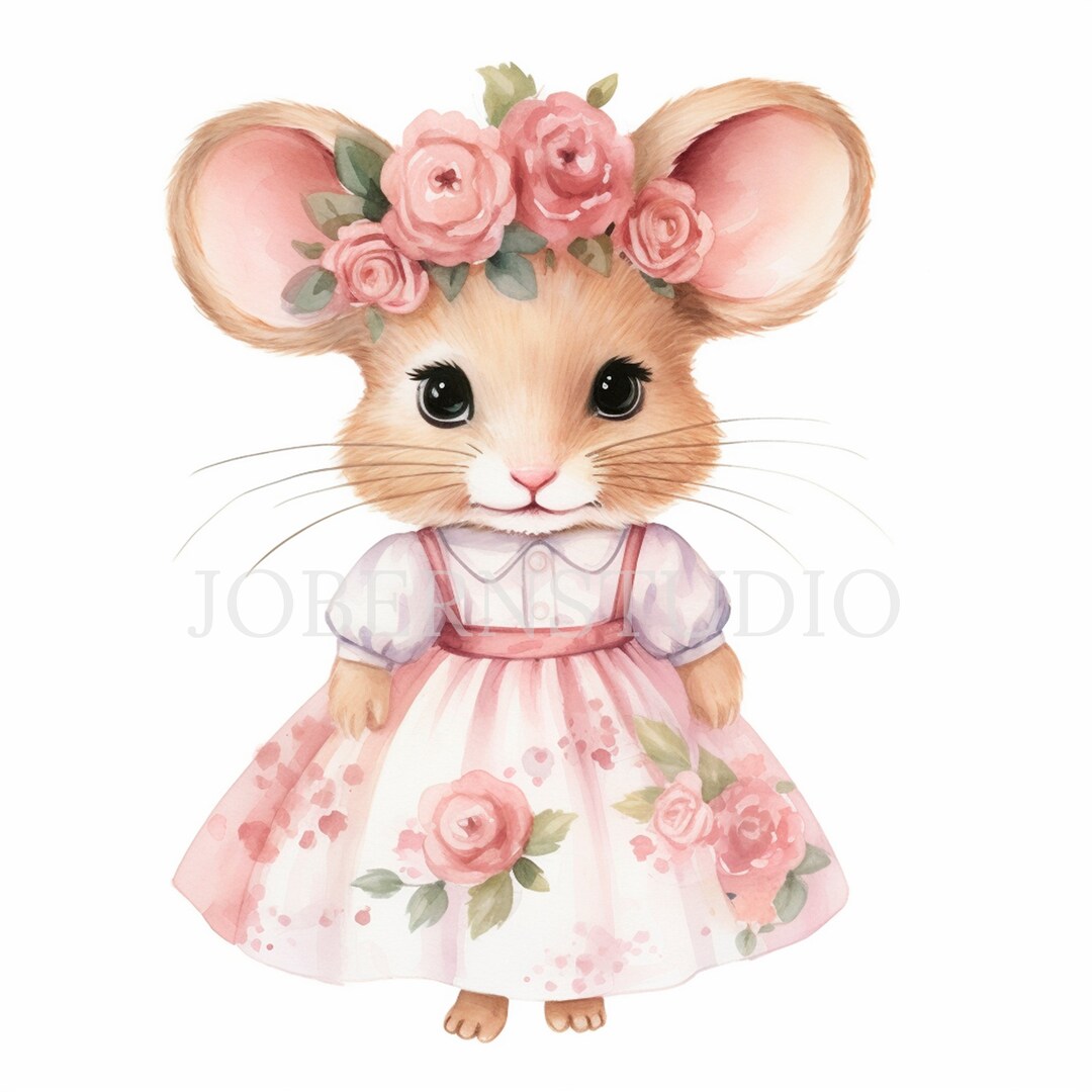 Pink Mouse Flower Clipart PNG Bundle 12 High Quality,watercolor Mouse ...