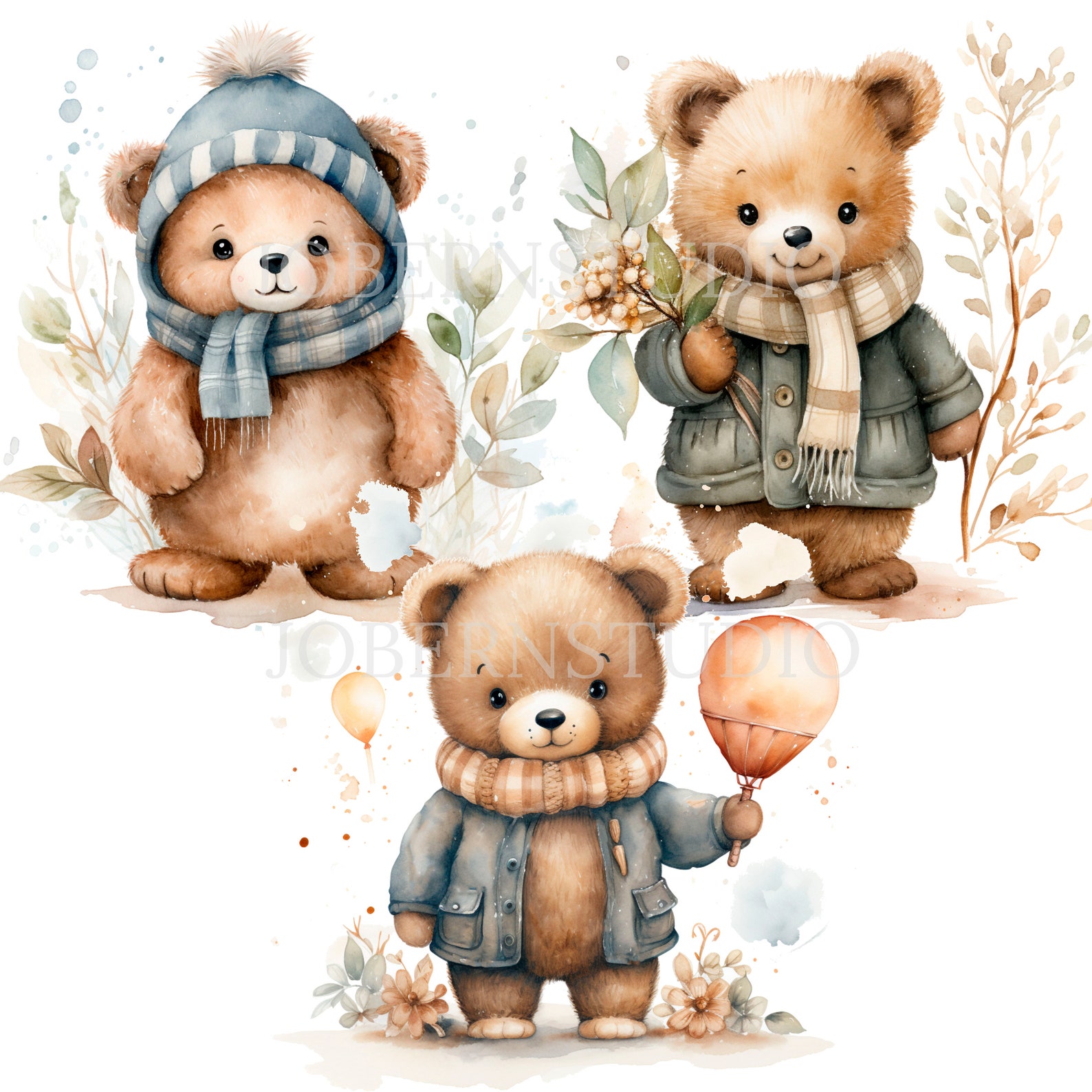 Winter Teddy Bear Clipartbundle 15 High Quality - Etsy