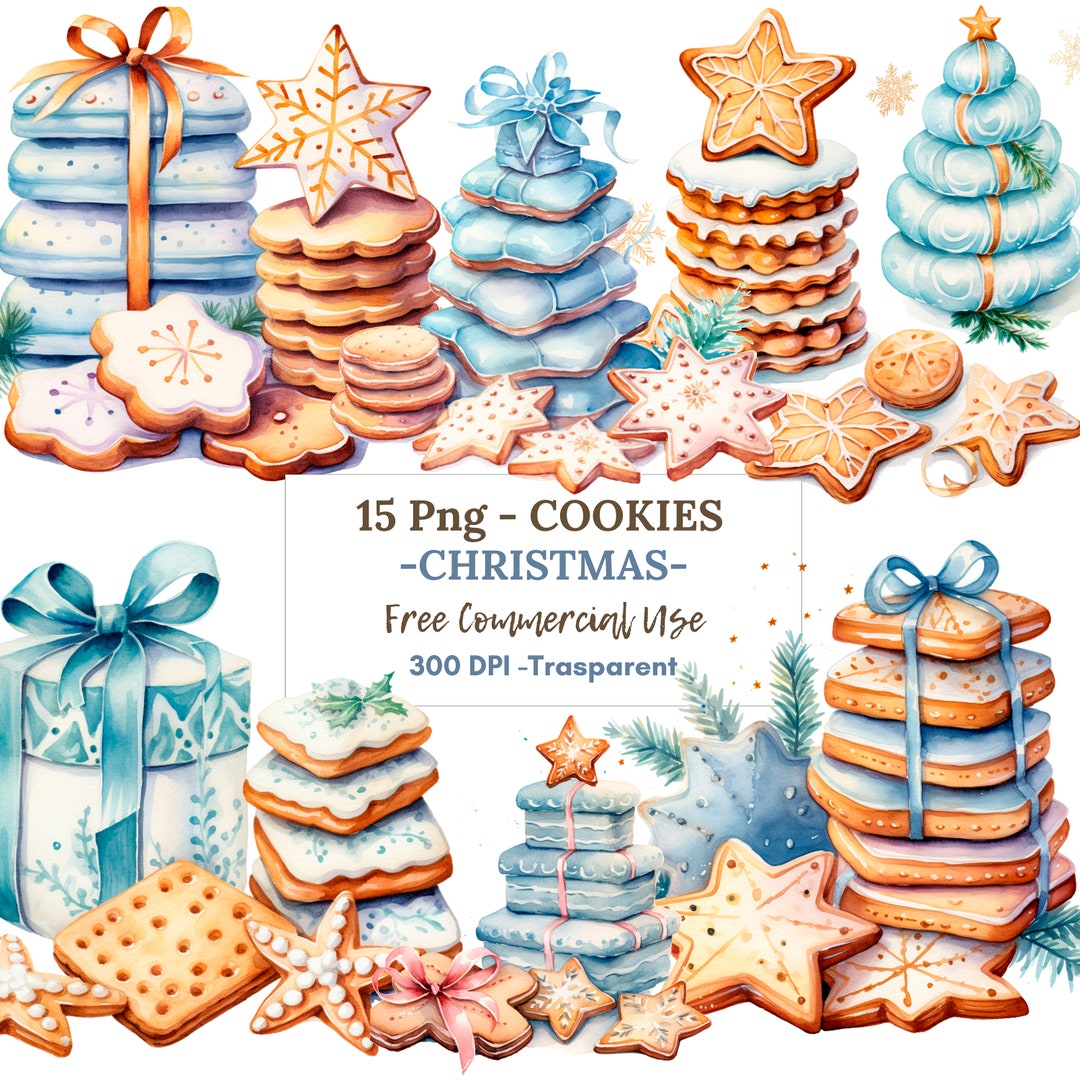 Christmas Cookies Clipart Bundle 15 High Quality Png,watercolor Clip ...