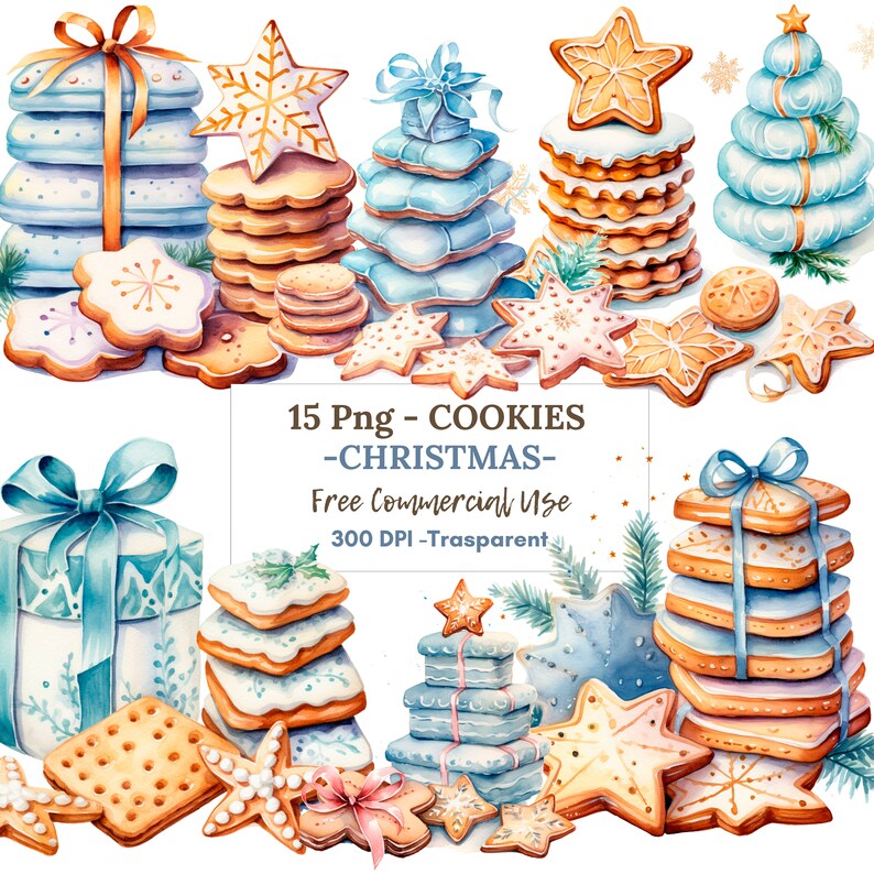 Christmas Cookies Clipart Bundle 15 High Quality Png,watercolor Clip ...