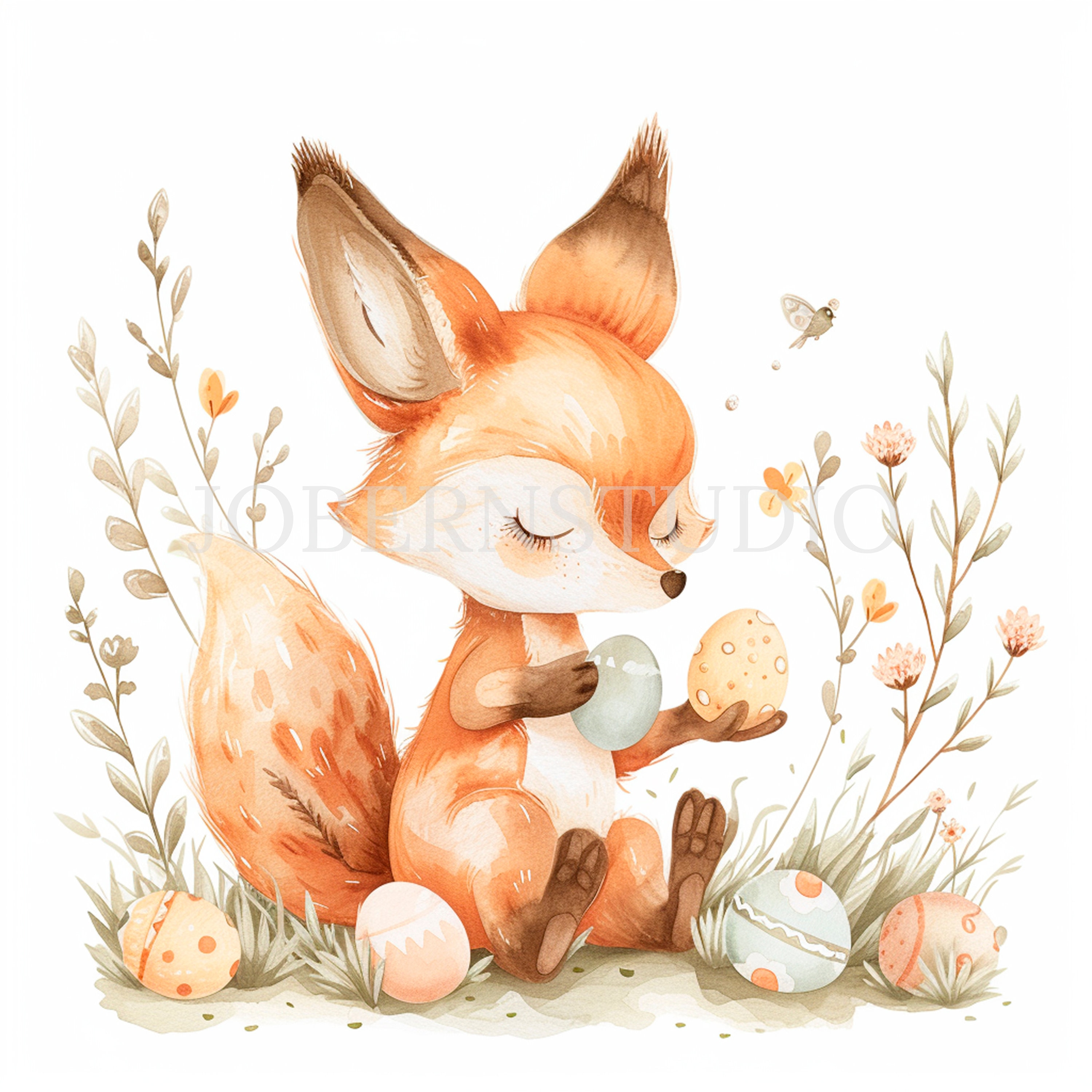 Easter Fox Clipart PNG Bundle 13 High Quality JPG, Easter Egg Watercolor,digital Download,card ...