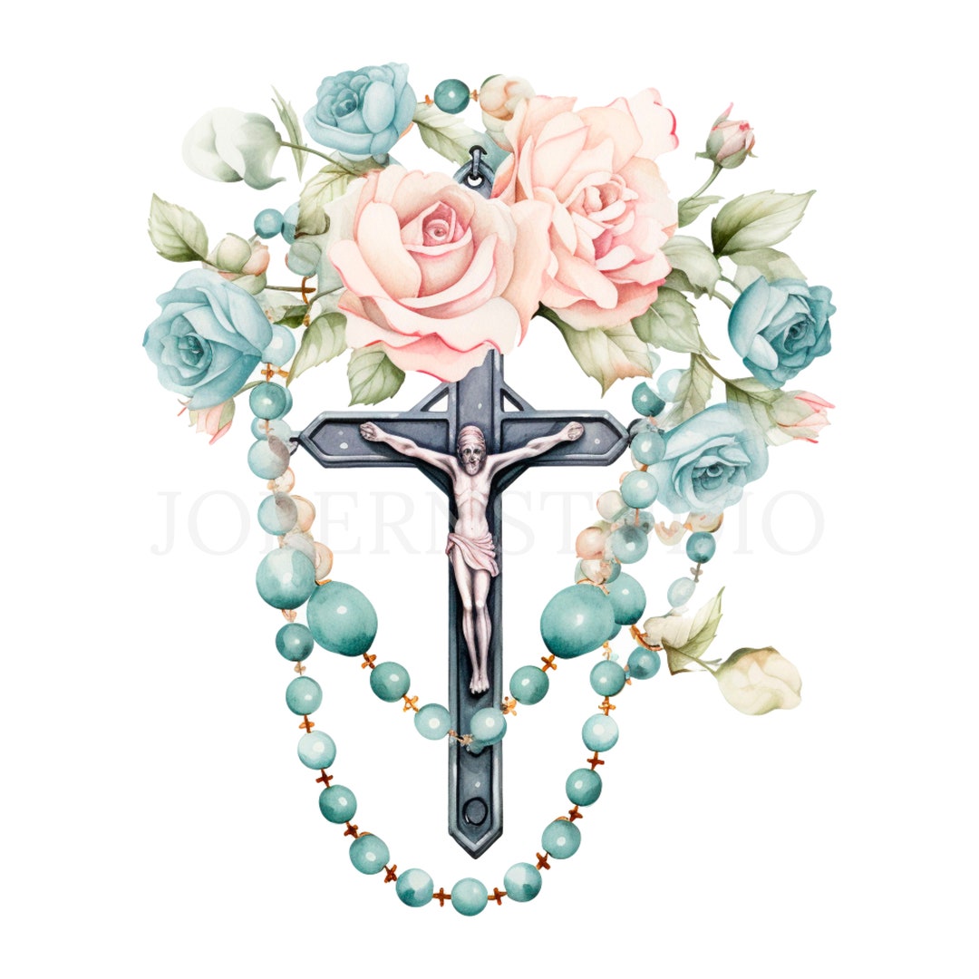 Flower Rosary Clipart Bundle 15 High Quality Png,cross Watercolor ...