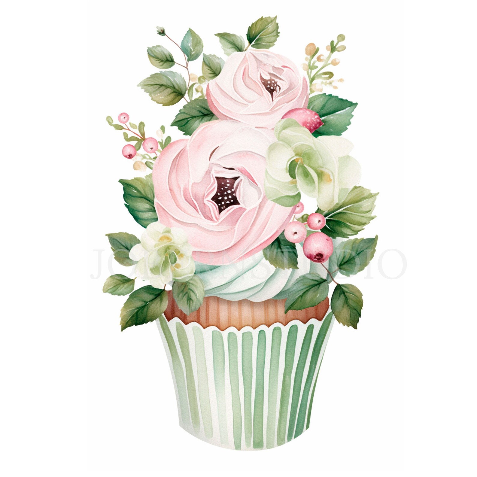 Flower Cupcake Clipart,bundle 15 High Quality Png,watercolor Floral ...