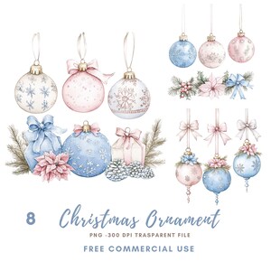 Pink Christmas Ornament Clipart PNG Bundle 8 | Watercolor Christmas ...