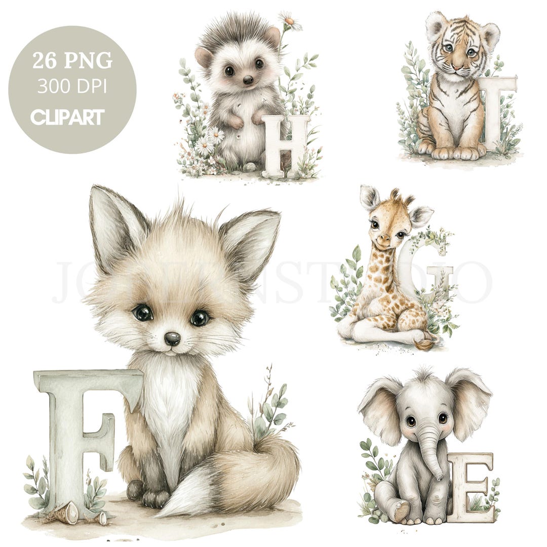 Nursery Alphabet Letter, Clipart Bundle 26 High Quality PNG, Watercolor ...