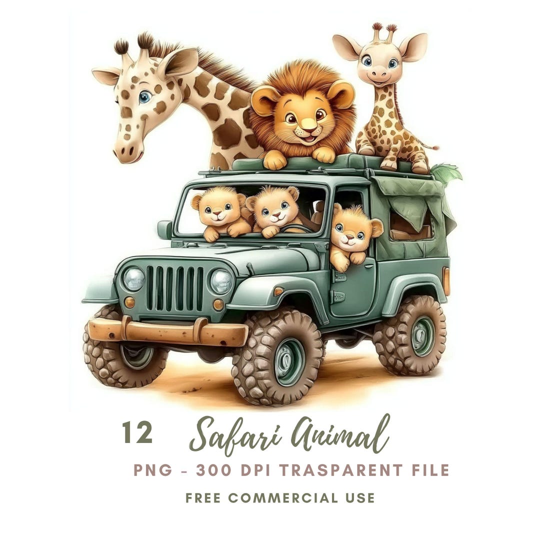 Watercolor Safari Animal Clipart Bundle, PNG JPG (digital Download ...