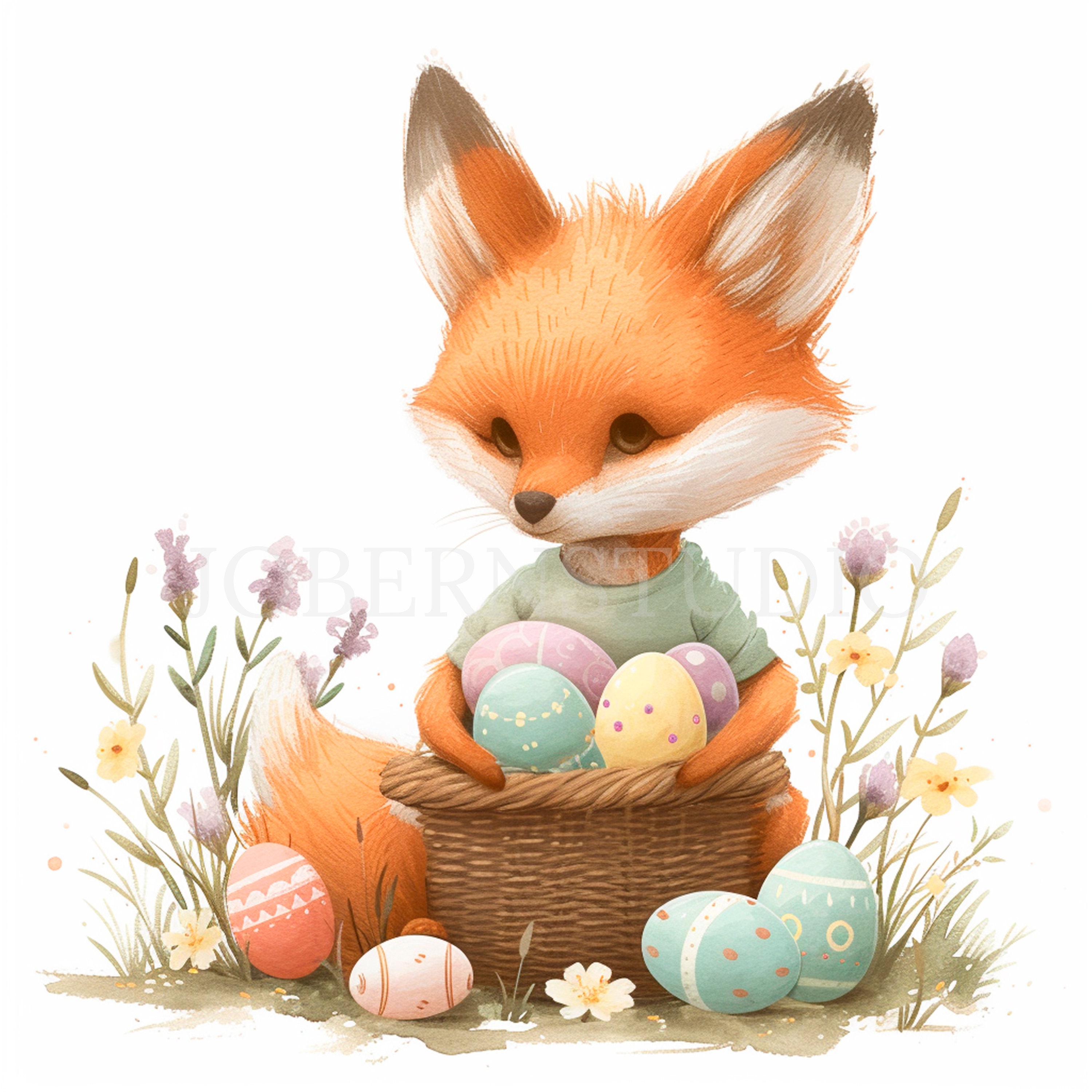 Easter Fox Clipart PNG Bundle 13 High Quality JPG, Easter Egg Watercolor,digital Download,card ...