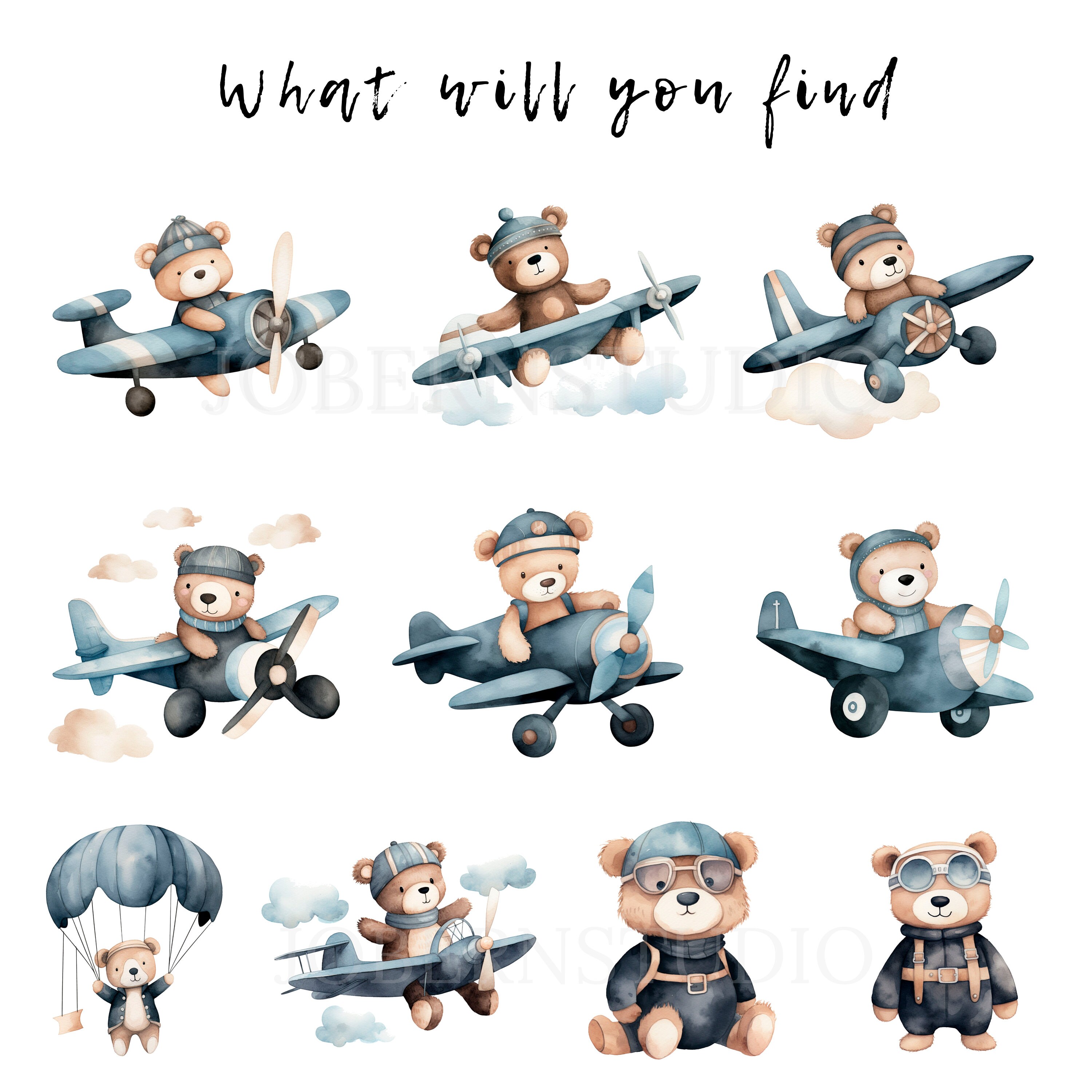 Teddy Bear Aviator Clipart PNG Bundle 30 High Quality,digital Download ...