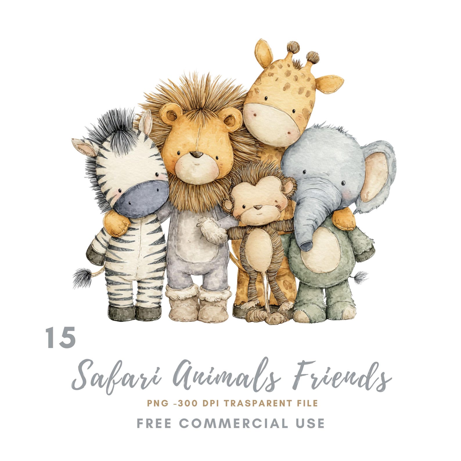 Safari Animal Friends Clipart Bundle 15 High Quality Png,watercolor ...