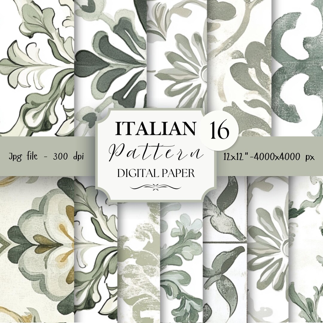 Italian Blue Pattern Digital Paper Pack -16 Scrapbook Junk Journal ...