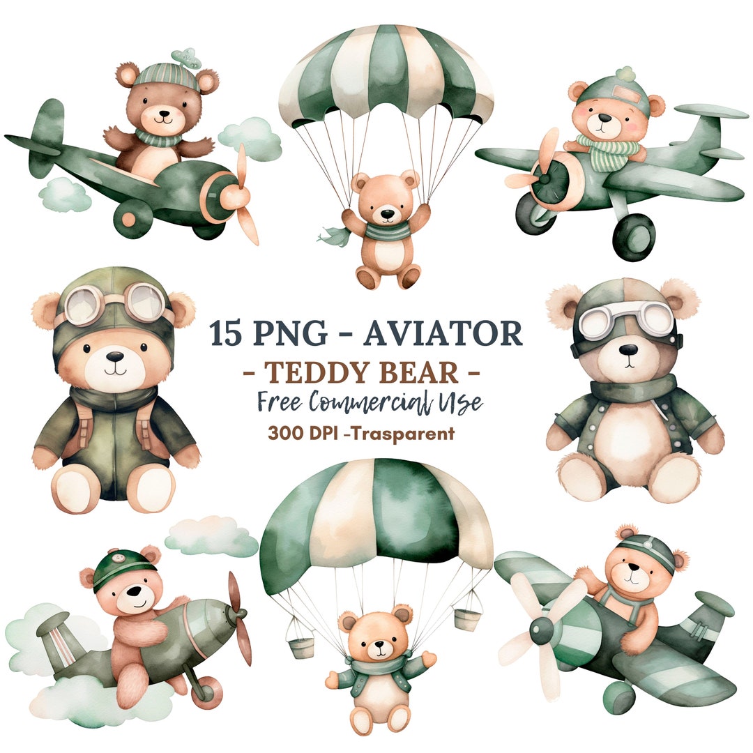 Teddy Bear Aviator Clipart PNG Bundle 15 High Quality Jpg,digital ...