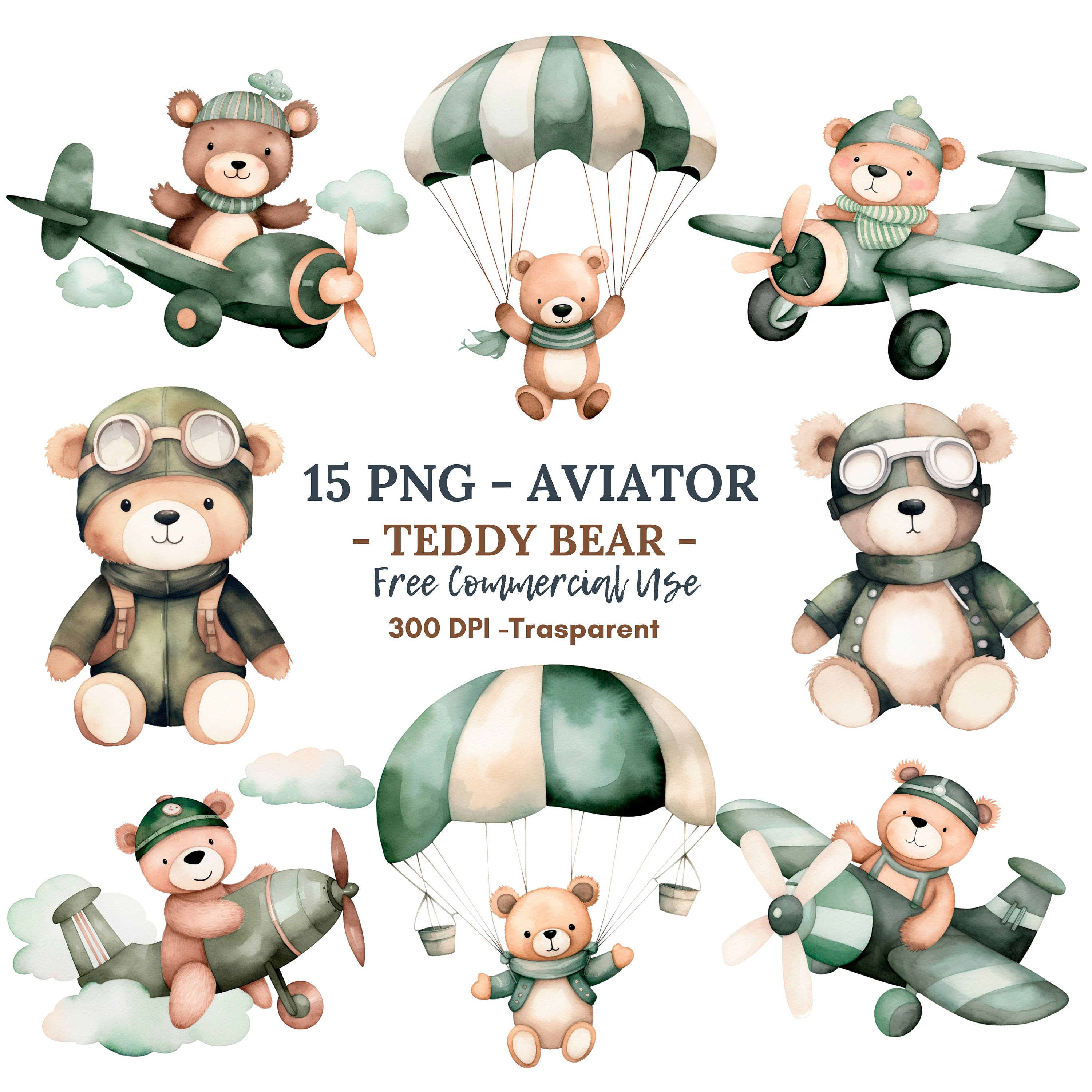 Teddy Bear Aviator Clipart PNG Bundle 15 High Quality JPG,Digital ...