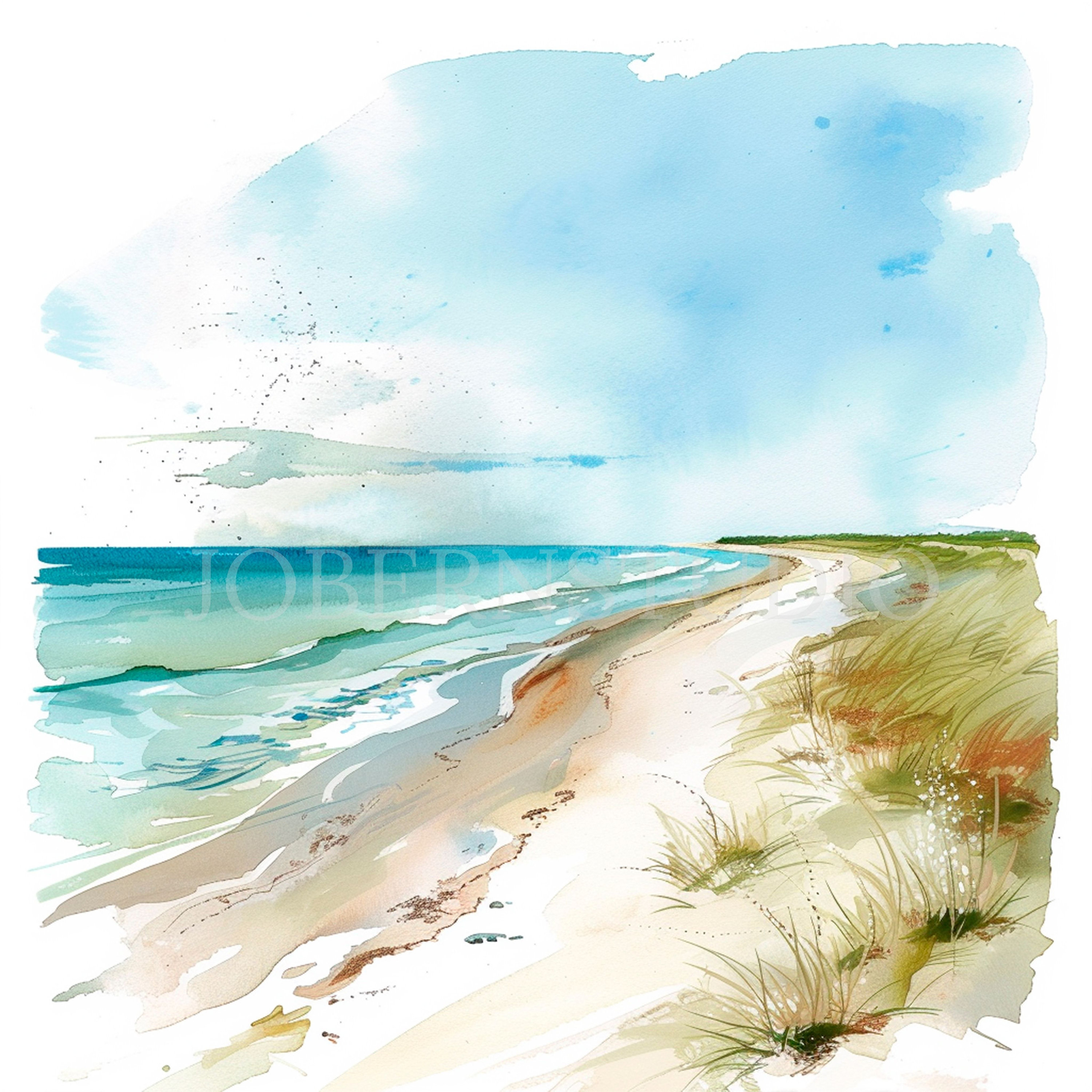 Sea Beach Clipart Png,bundle 15 High Quality Jpg,watercolor Landscape ...