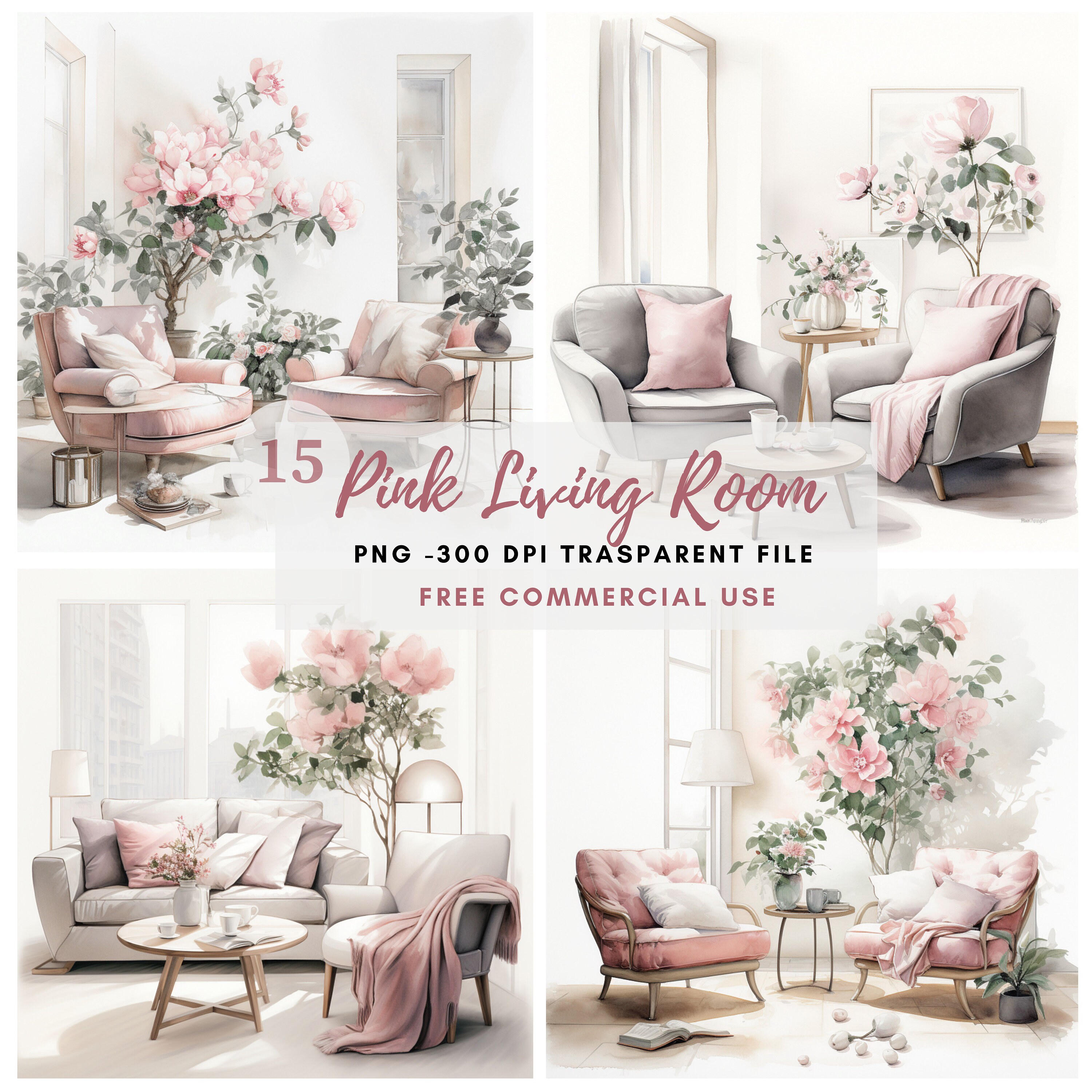 Living Room Clipart Bundle 15 High Quality Png,watercolor Home Decor ...