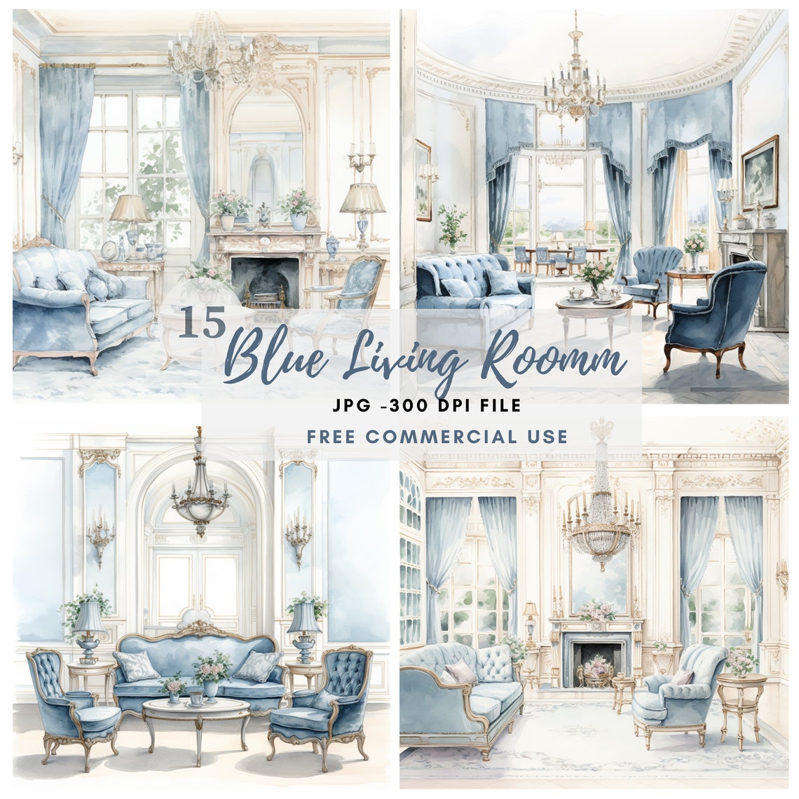 Living Room Clipart Bundle 15 High Quality Jpgs,watercolor Home Decor ...