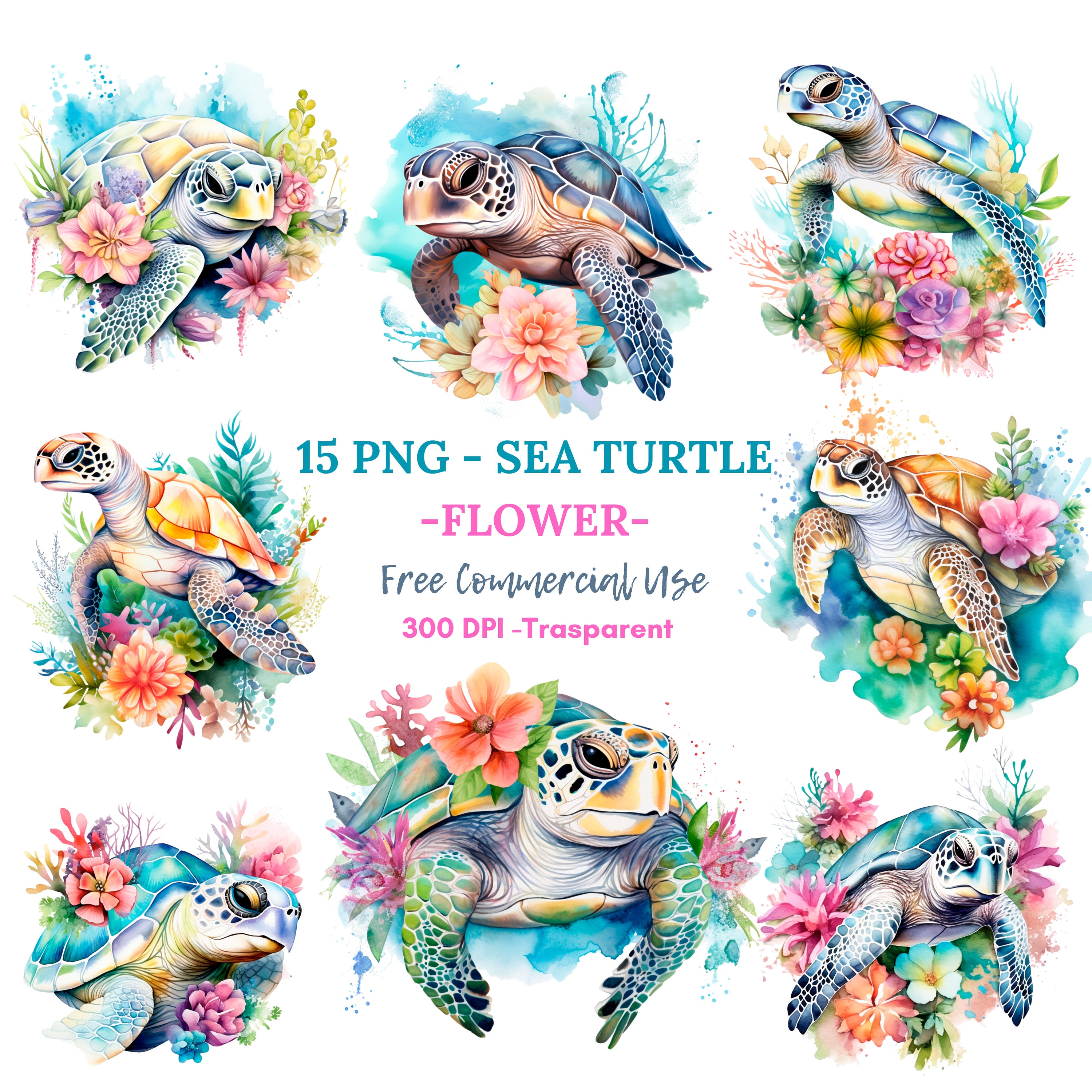 Sea Turtle Flower Clipart Pngbundle 15 High Quality - Etsy