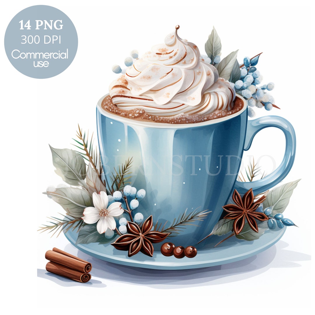 Christmas Mug Clipart Bundle 14 High Quality Png,watercolor Blue Cup ...